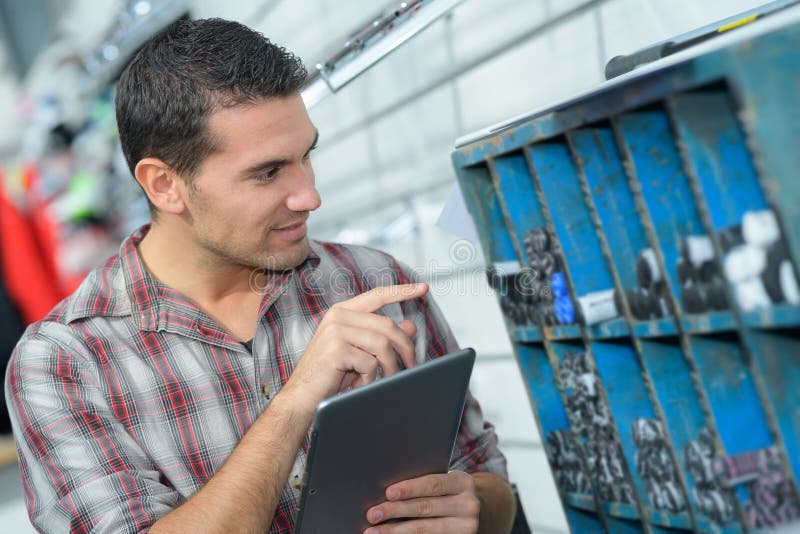 Technician Checking Metal Pieces Stock Image - Image of metal, male ...