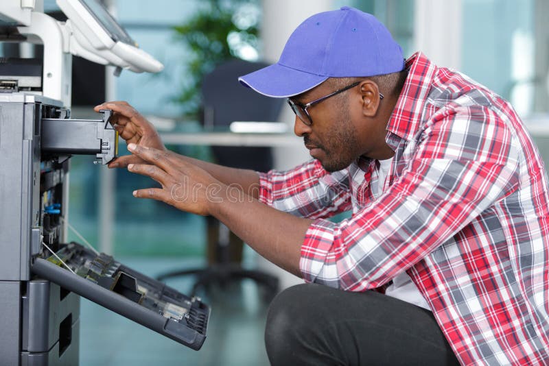 Technician Checking Printer Stock Photo - Image of modern, hardware ...