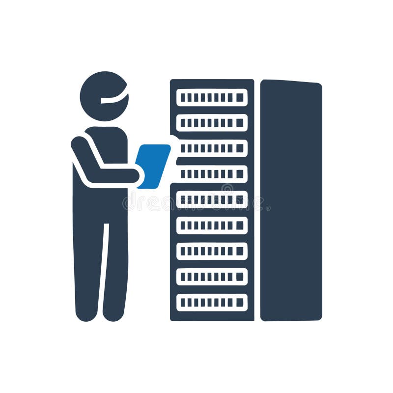 Technician Checking Server Icon Stock Illustration - Illustration of ...