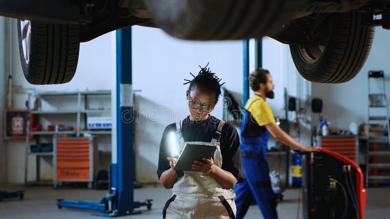 Technician Checks Car from Underneath Stock Image - Image of auto ...