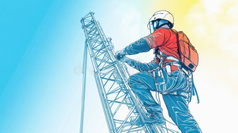 Technician Climbing Telecommunication Tower Installing Antennas for 5g ...