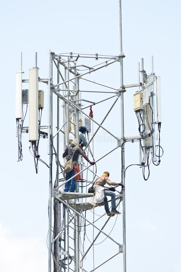 Technician On Communication Towers Stock Image - Image of technician ...
