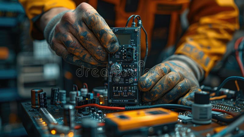 Technician Conducting a Macro Test on Electronic Equipment in a ...