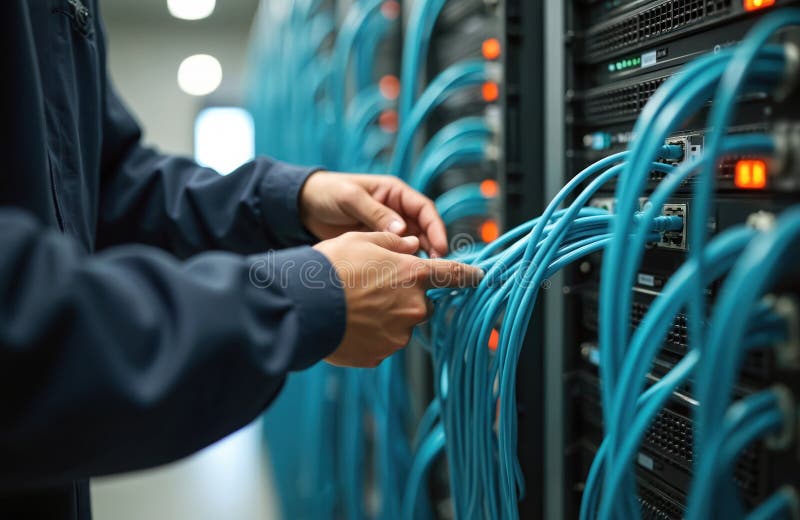 It Engineer Connecting Cables To Server Rack in Data Center Stock Photo ...