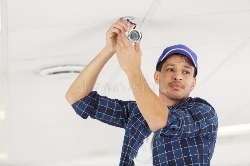 Technician or Contractor with Cctv Security Camera Stock Image - Image ...