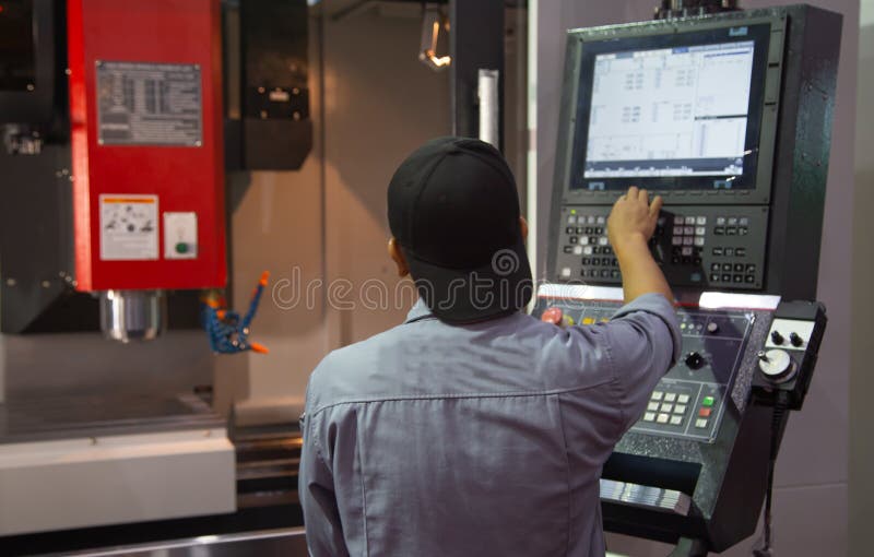 Control Panel of 5-axis CNC Milling Machine Cutting Automotive Engine ...