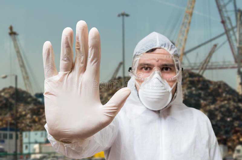 Technician in Coverall Showing Hand As Stop Gesture Stock Photo - Image ...