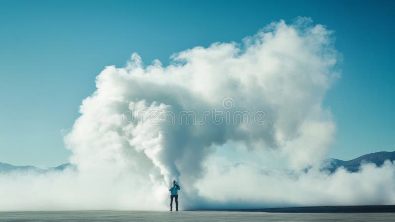 Technician Creating Large Smoke Cloud in Mountain Valley Stock ...