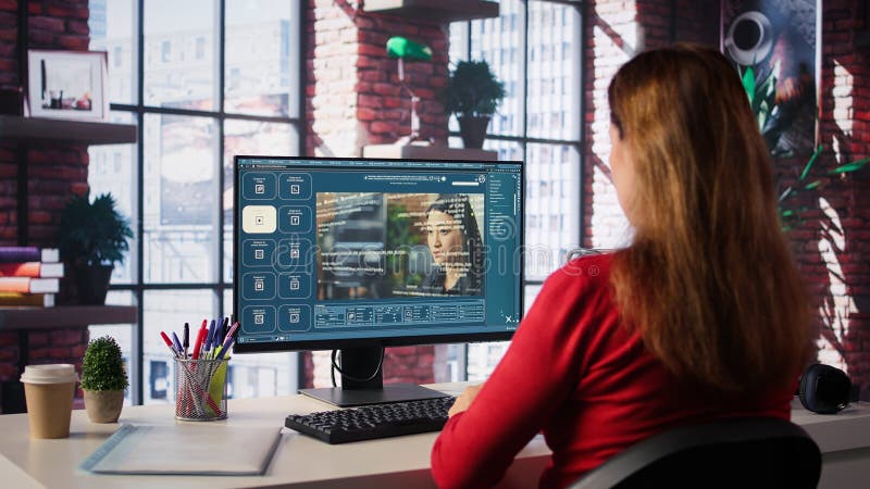 Technician Employs AI Chatbot on Pc Monitor and Executing Programming Code Stock Image - Image ...