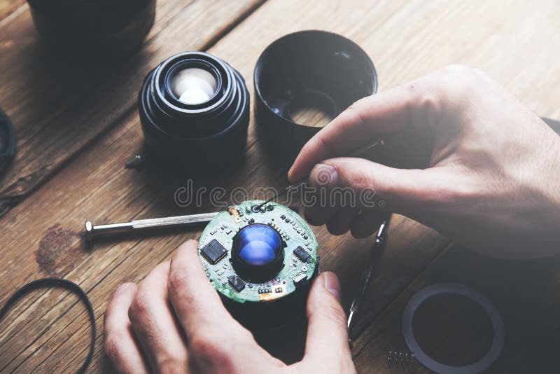 Technician Engineer Check Optics Alignment and Maintenance Support of ...