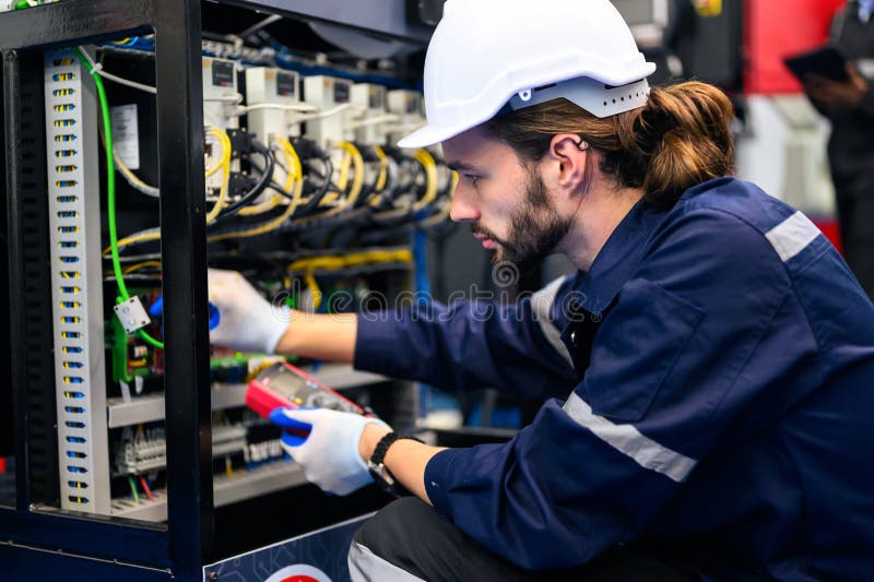 Technician Engineer Holding Robot Controller Checking Automatic Robotic ...