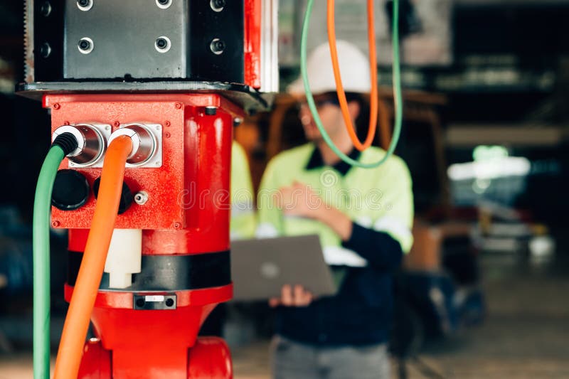Technician Engineer Holding Robot Controller Checking and Repairing ...
