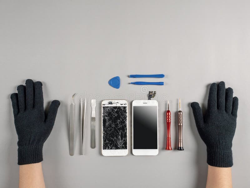 Technician Repairing Broken Smartphone on Desk Stock Photo - Image of ...