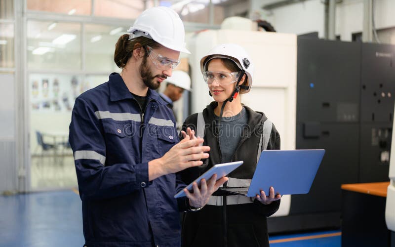 Technician Engineer Team Checking and Repairing Part of Automatic ...
