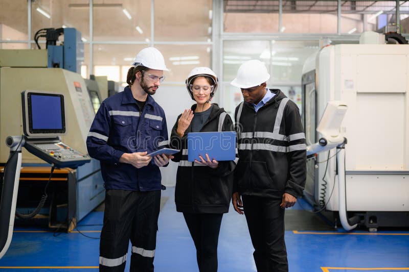 Technician Engineer Team Checking and Repairing Part of Automatic ...