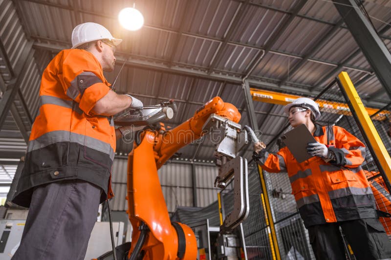 Technician Engineer Team Fix Service Maintenance Inspection Robot Arm ...