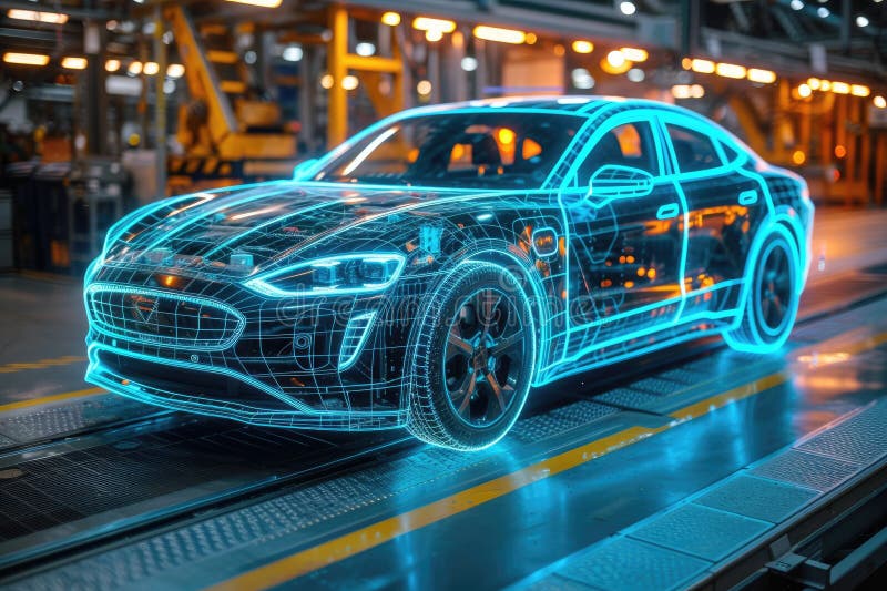 Technician EV Car Engineer Using Virtual Reality Goggle Software To ...