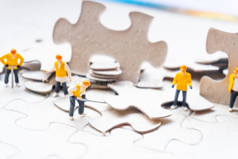 Technician Figurine Model Put Jigsaw Missing One Stock Image - Image of ...