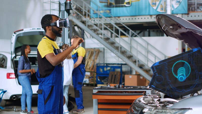 Technician Fixes Broken Car with VR Tech Stock Image - Image of ...