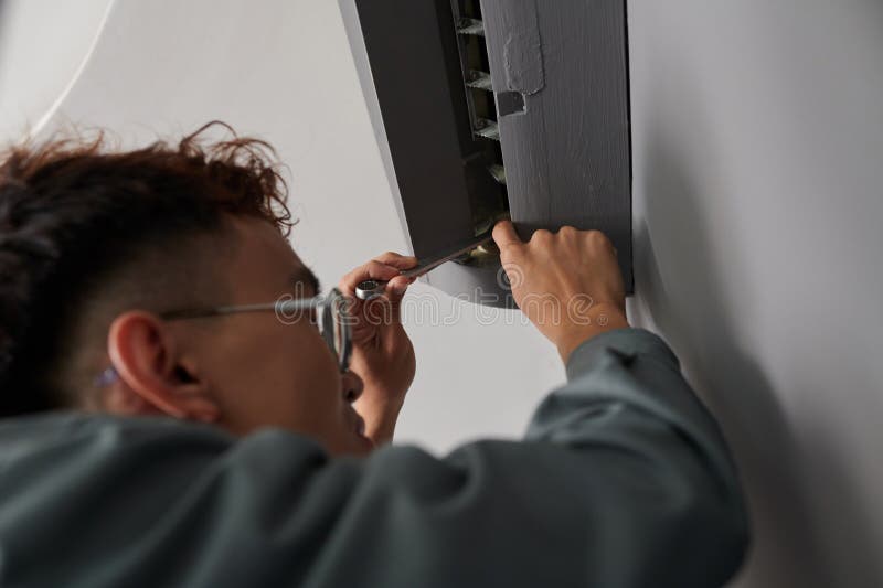 Technician Fixing Air Conditioner Stock Image - Image of maintenance ...