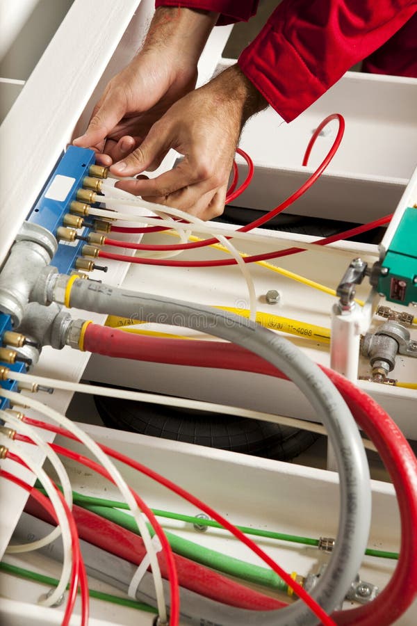 Technician Fixing Cabling and Wiring Circuit Stock Image - Image of ...