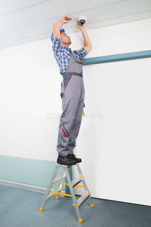 Technician Fixing Cctv Camera Stock Image - Image of guard, camera ...