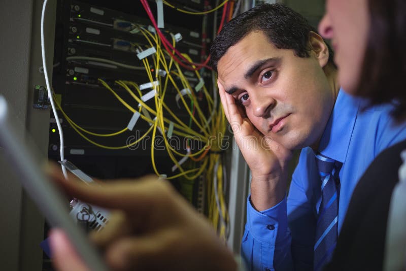 Technician Getting Stressed Over Server Maintenance Stock Image - Image ...