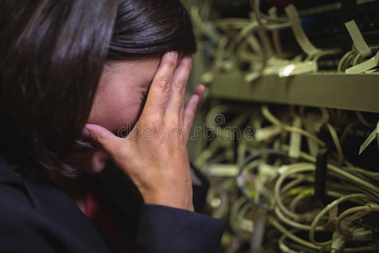 Technician Getting Stressed Over Server Maintenance Stock Image - Image ...