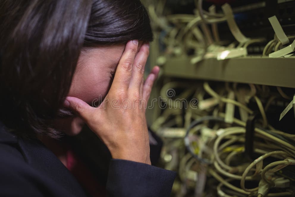 Technician Getting Stressed Over Server Maintenance Stock Image - Image ...