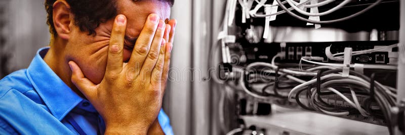 Technician Getting Stressed Over Server Maintenance Stock Image - Image ...