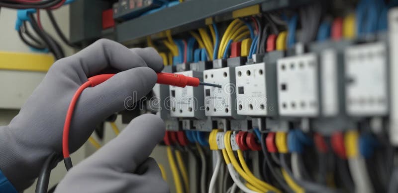 Technician Hands Checking and Inspecting Voltage and Circuits at the ...
