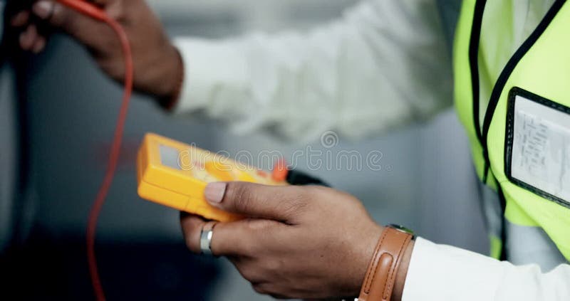 Technician, Hands and Multimeter Testing Power for Electricity or ...