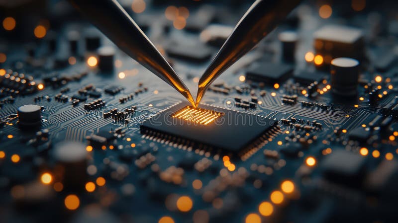 Technician Holding Tweezers and Assembling a Circuit Board with a ...