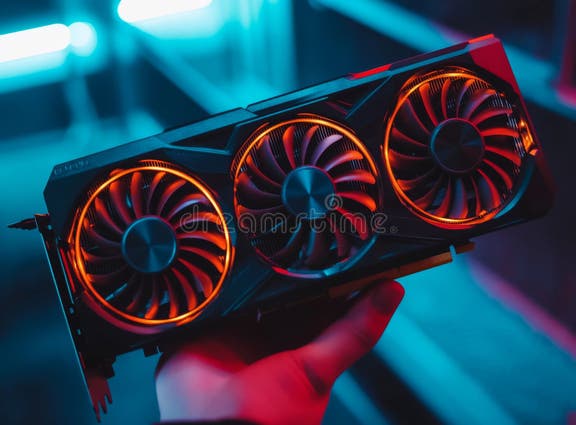 A Technician Holds a Top-of-the-line, Advanced Graphics Card for a ...