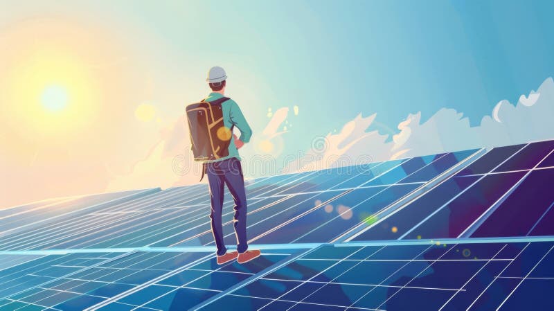 A Technician Inspecting the Alignment of Solar Panels on a Rooftop Installation Ensuring Optimal ...