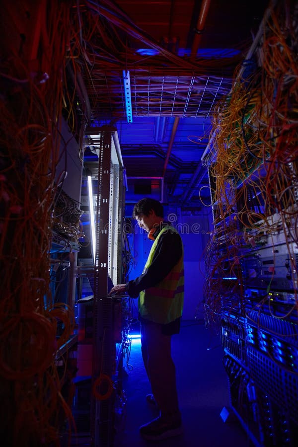 Technician Inspecting Computer Network Stock Image - Image of wire ...