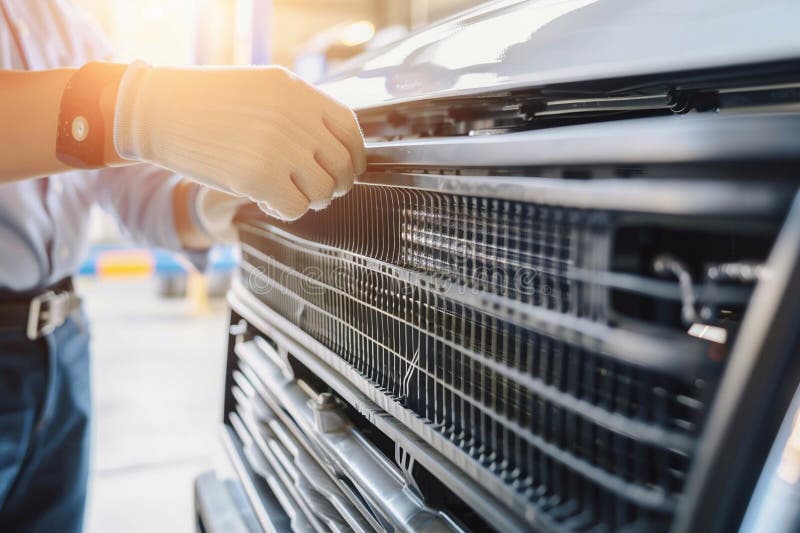 Technician is Inspecting Engine System, Car Radiator and Engine Cooling ...