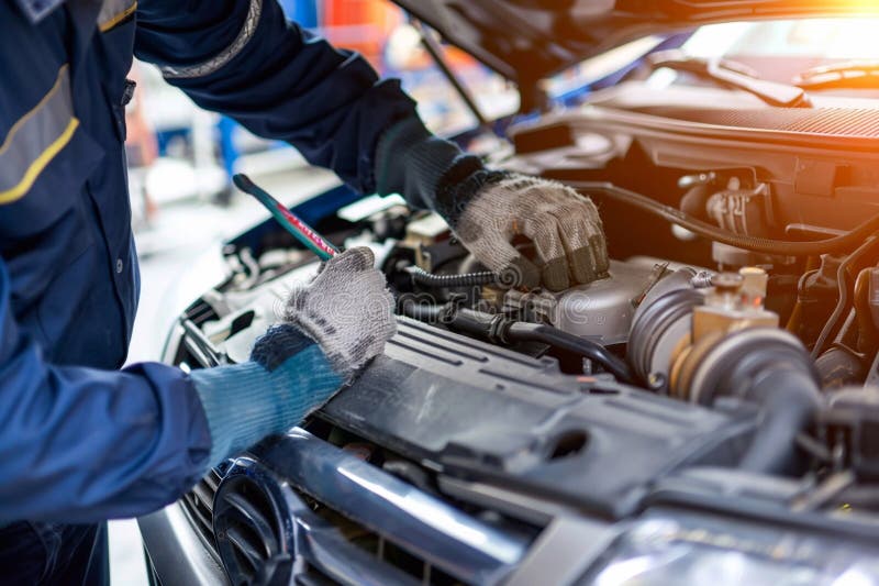 Technician is Inspecting Engine System, Car Radiator and Engine Cooling ...