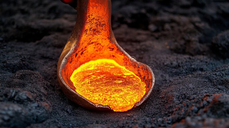 Technician Inspecting Metal Casting for Defects in Hot Molten Metal ...