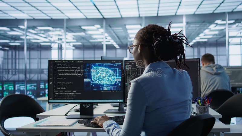 Technician Inspects Rackmounts in Server Room Using Artificial ...