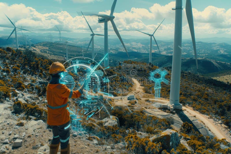 Wind Turbine Technician Uses Augmented Reality for Maintenance Stock ...