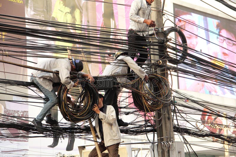 Technician Installation Phone Line Editorial Photo - Image of high ...