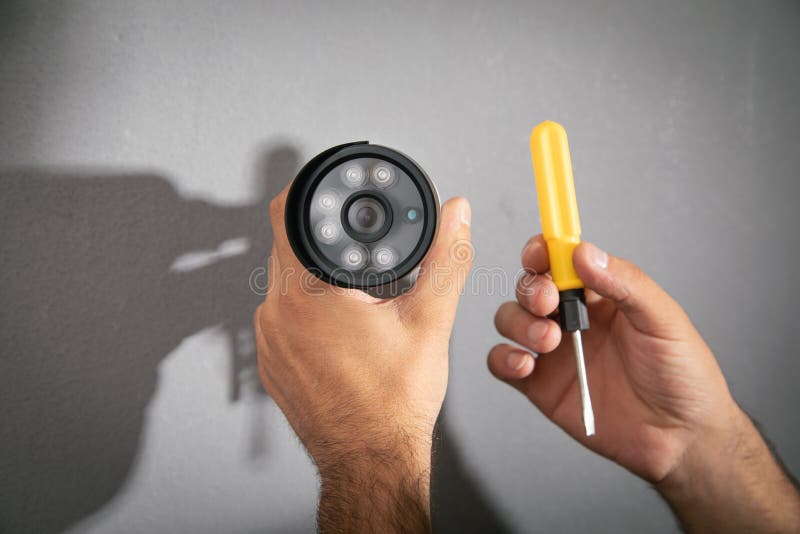 Technician Installing CCTV Camera System for Home Stock Image - Image ...