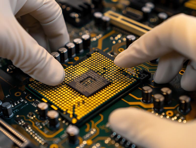 Technician Installing CPU on Motherboard Stock Photo - Image of gloved ...