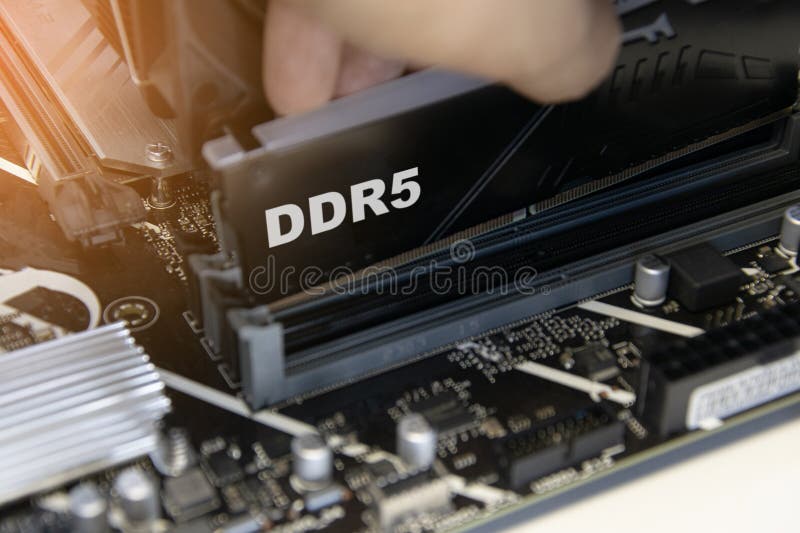 The Technician is Installing DDR5 RAM Onto the Motherboard Stock Image ...