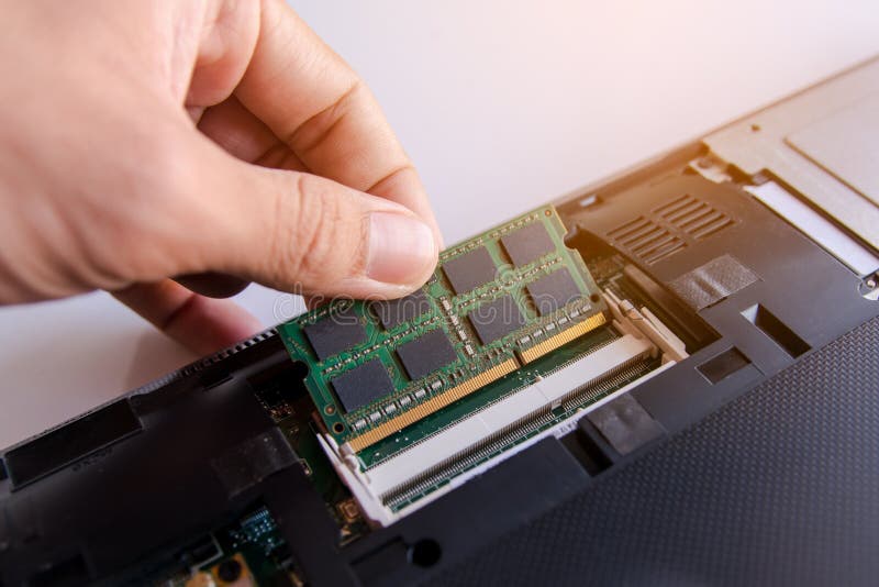 Technician Installing RAM Stick (random Access Memory) To Socket Stock ...