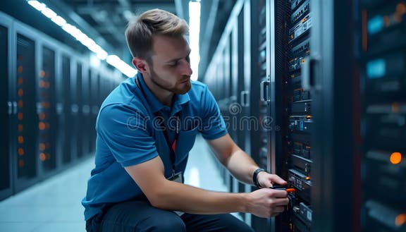 It Technician Installing Server Racks in Modern Data Center Stock ...