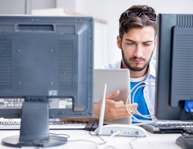 It Technician Looking at it Equipment Stock Photo - Image of manager ...