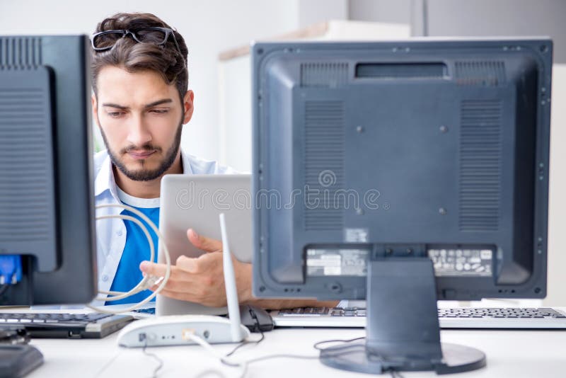 The it Technician Looking at it Equipment Stock Image - Image of multi ...