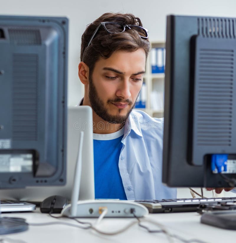 It Technician Looking at it Equipment Stock Image - Image of guard ...